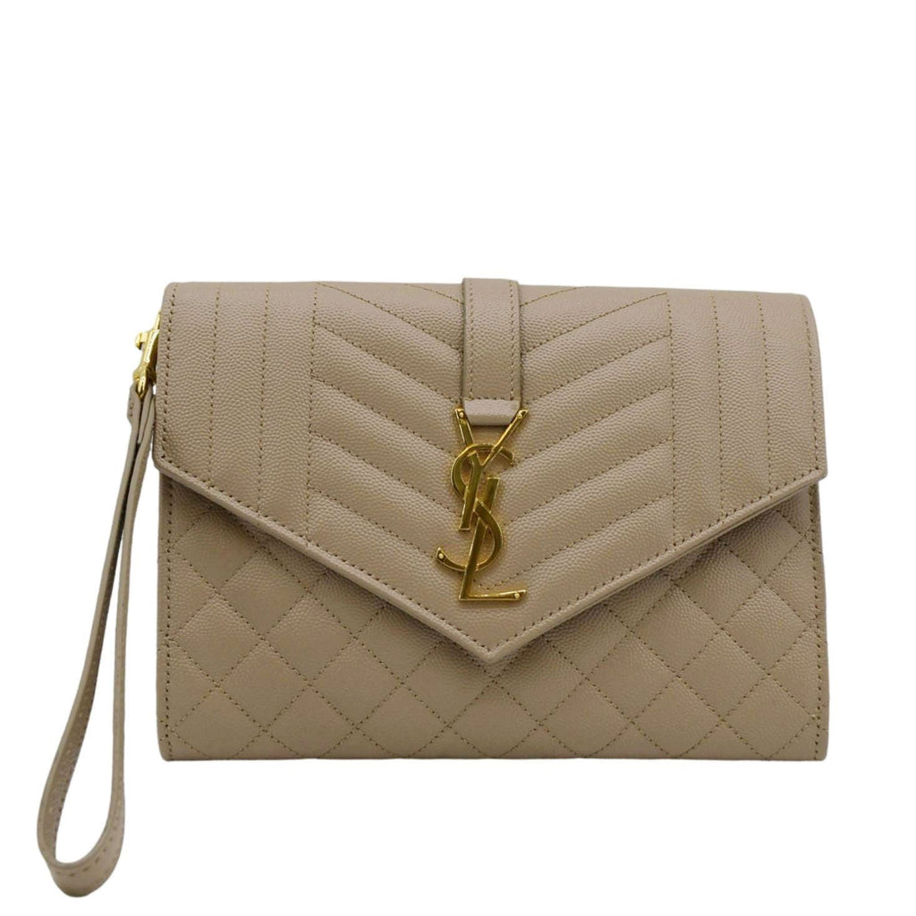 YVES SAINT LAURENT Envelope Flap Matelasse Leather Shoulder Bag Beige