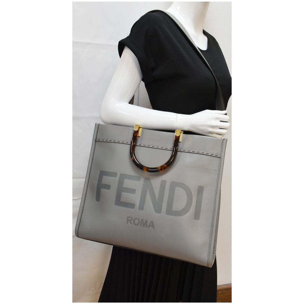 Fendi Sunshine Plexiglass Medium Leather Shopper Tote Bag