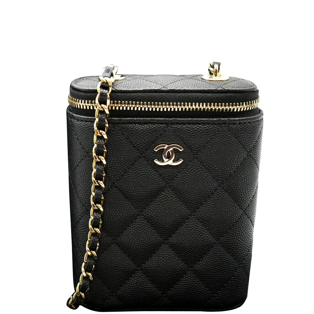 CHANEL Small Vertical Caviar Quilted Leather Chain Vanity Case Crossbo