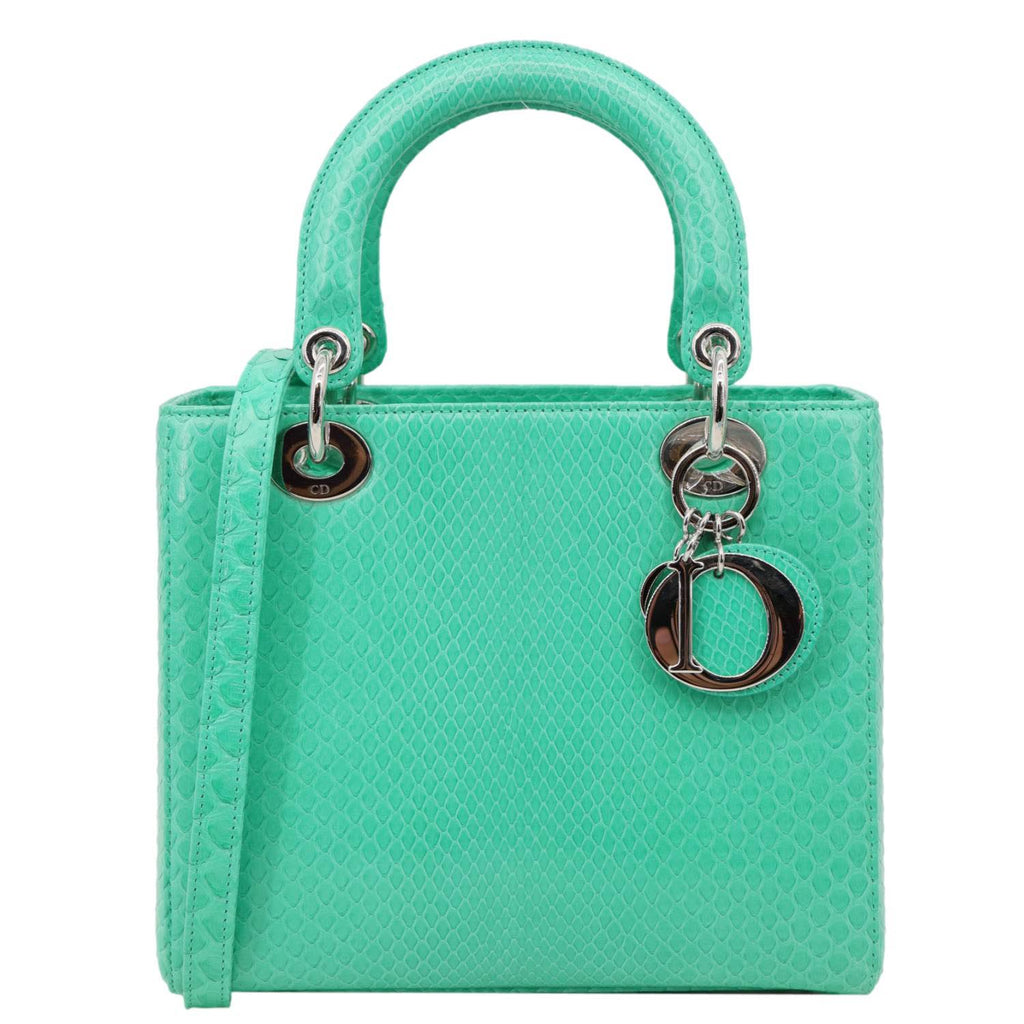 CHRISTIAN DIOR Lady Medium Dior Python Leather Shoulder Bag Green