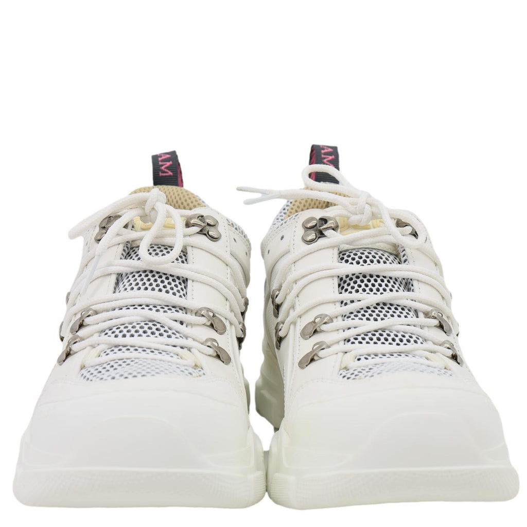 GUCCI Flashtrek Crystals Mesh Leather Sneakers White Size 10.5