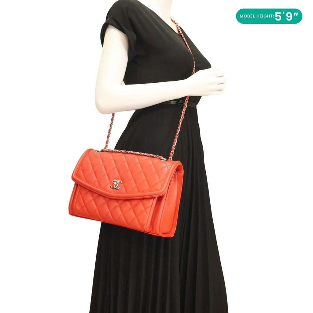CHANEL Geometric Flap Large Lambskin Quilted Leather Crossbody Bag Red