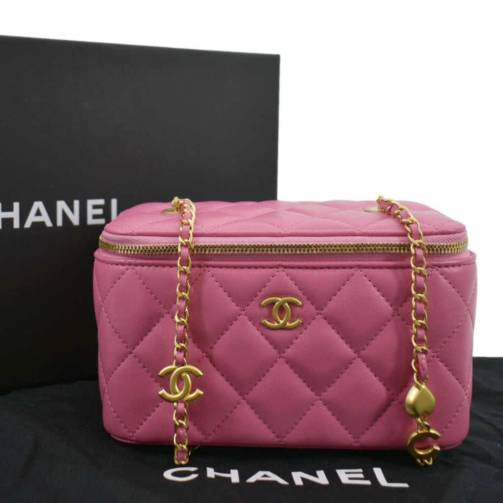 CHANEL Enamel Coco Hearts Small Quilted Leather Crossbody Vanity Case