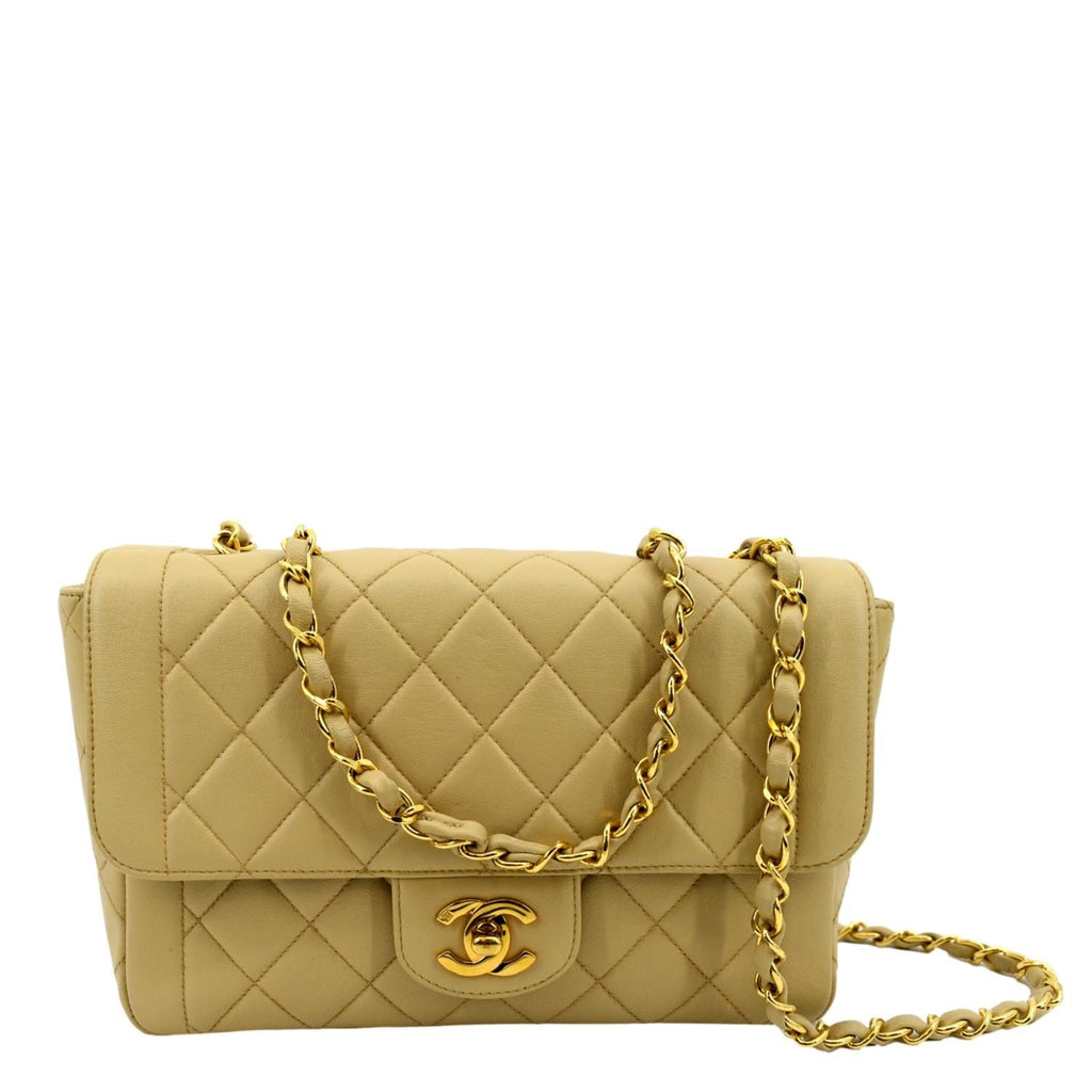 CHANEL Medium Quilted Lambskin Leather Flap Shoulder Bag Beige