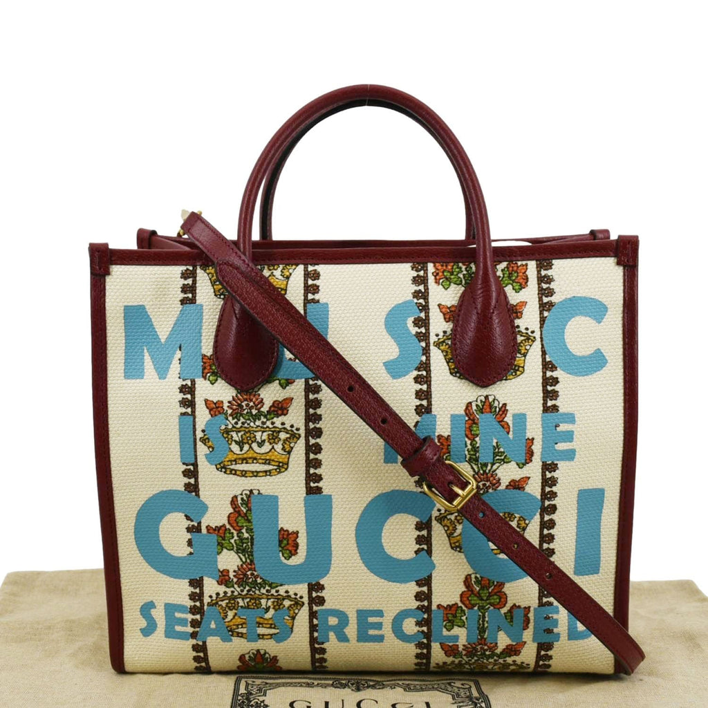 GUCCI 100 Centennial Music Small Jacquard Canvas Tote Bag Ivory 659983