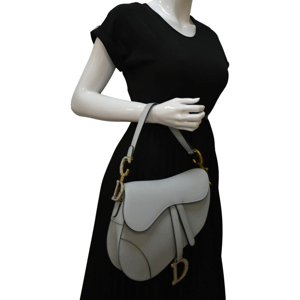 CHRISTIAN DIOR Saddle Smooth Calfskin Leather Satchel Shoulder Bag Pla