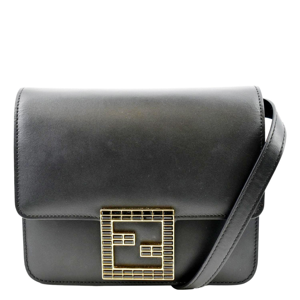 FENDI Fab Leather Crossbody Bag Black