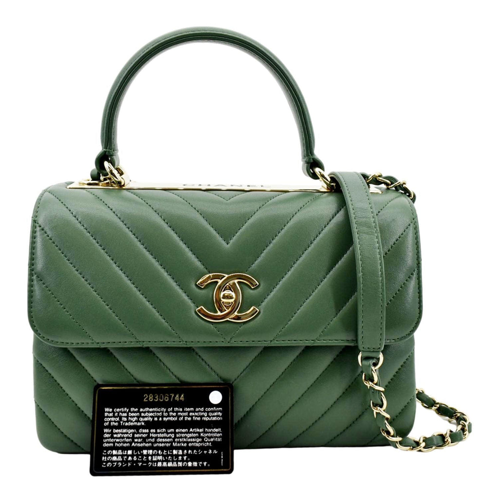 CHANEL Trendy CC Chevron Top Handle Flap Shoulder Bag Green