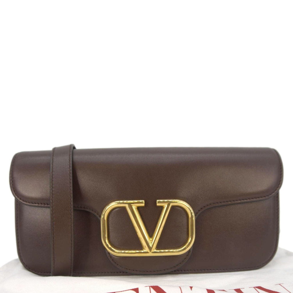 VALENTINO Loco V Logo Leather Brown Messenger Bag
