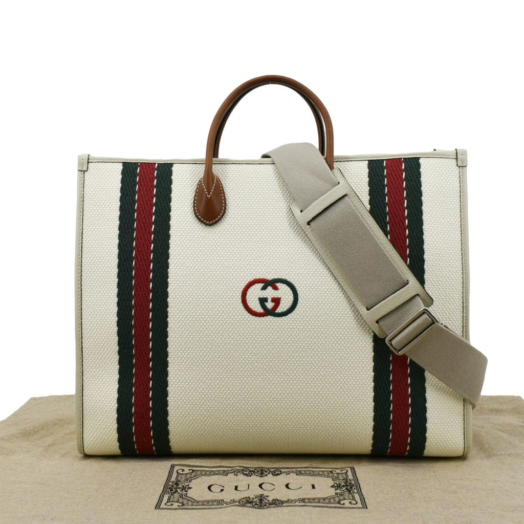 GUCCI GG Interlocking Canvas Web Shoulder Bag White 701733