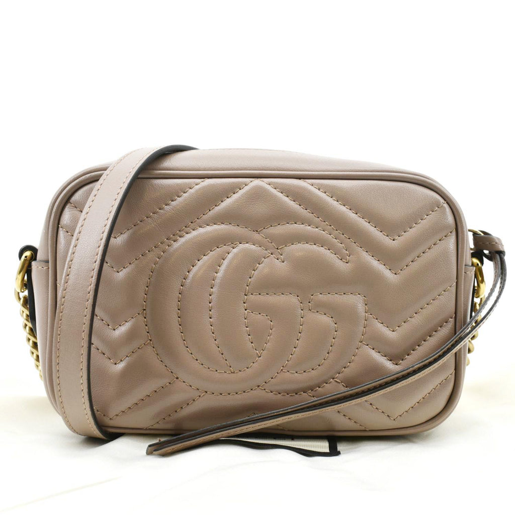GUCCI GG Marmont Matelasse Mini Leather Crossbody Bag Beige 448065