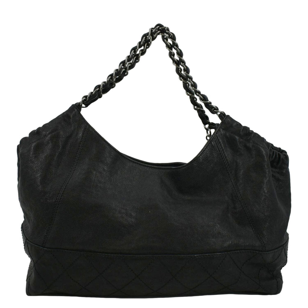 CHANEL Coco Cabas Leather Shoulder Tote Bag Black