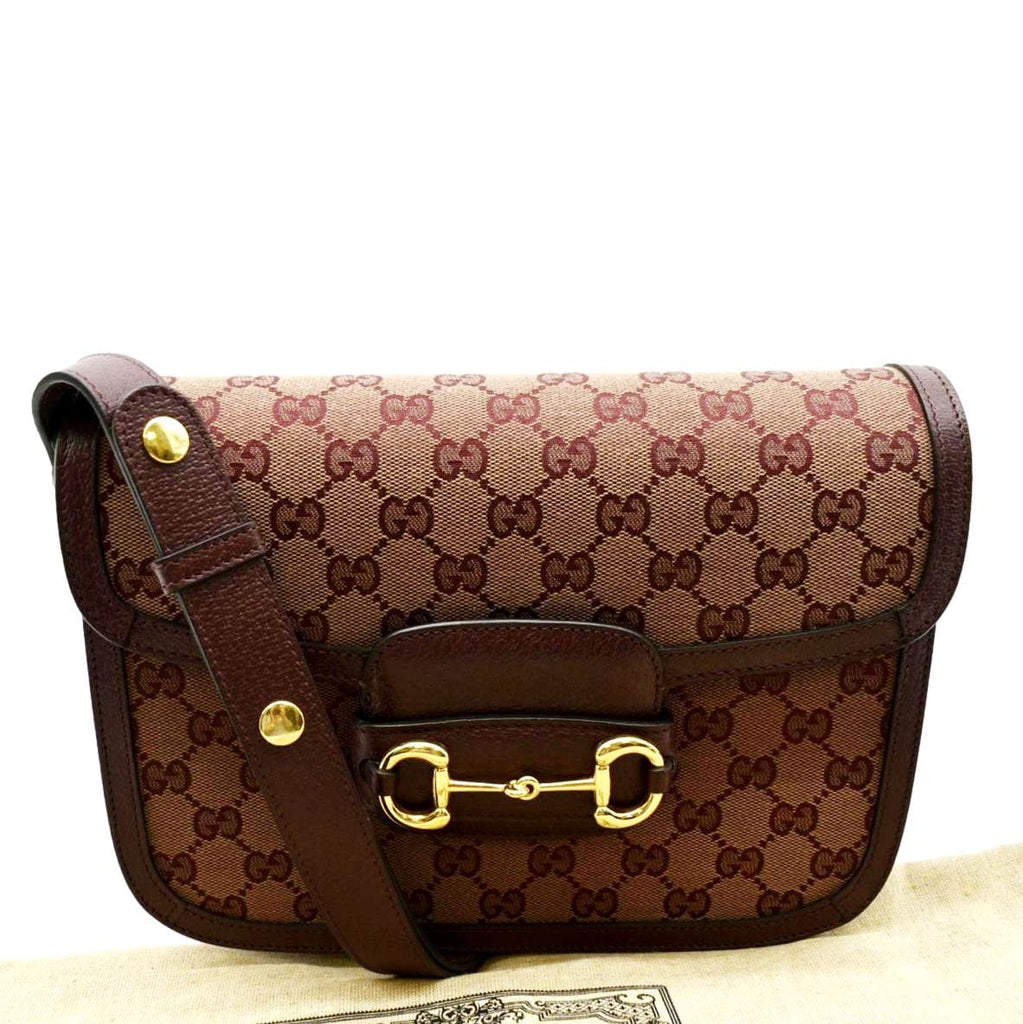 GUCCI Horsebit 1955 GG Supreme Canvas Shoulder Bag Burgundy 602204
