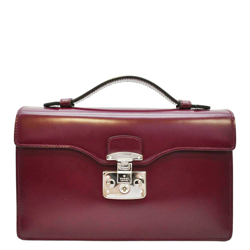 GUCCI Lady Lock Leather Top Handle Satchel Bag Purple Wine 331823