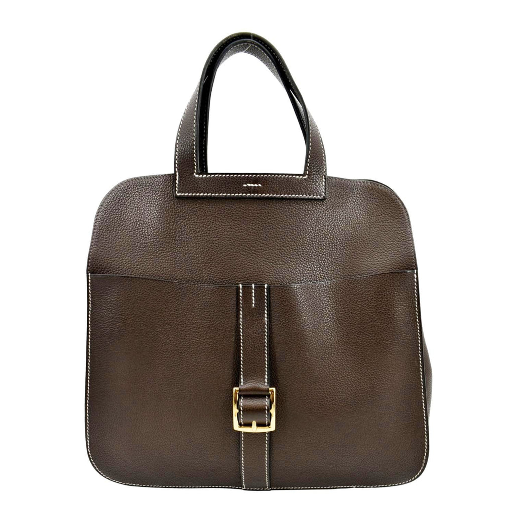 HERMES Halzan 31 Clemence Leather Crossbody Bag Etoupe