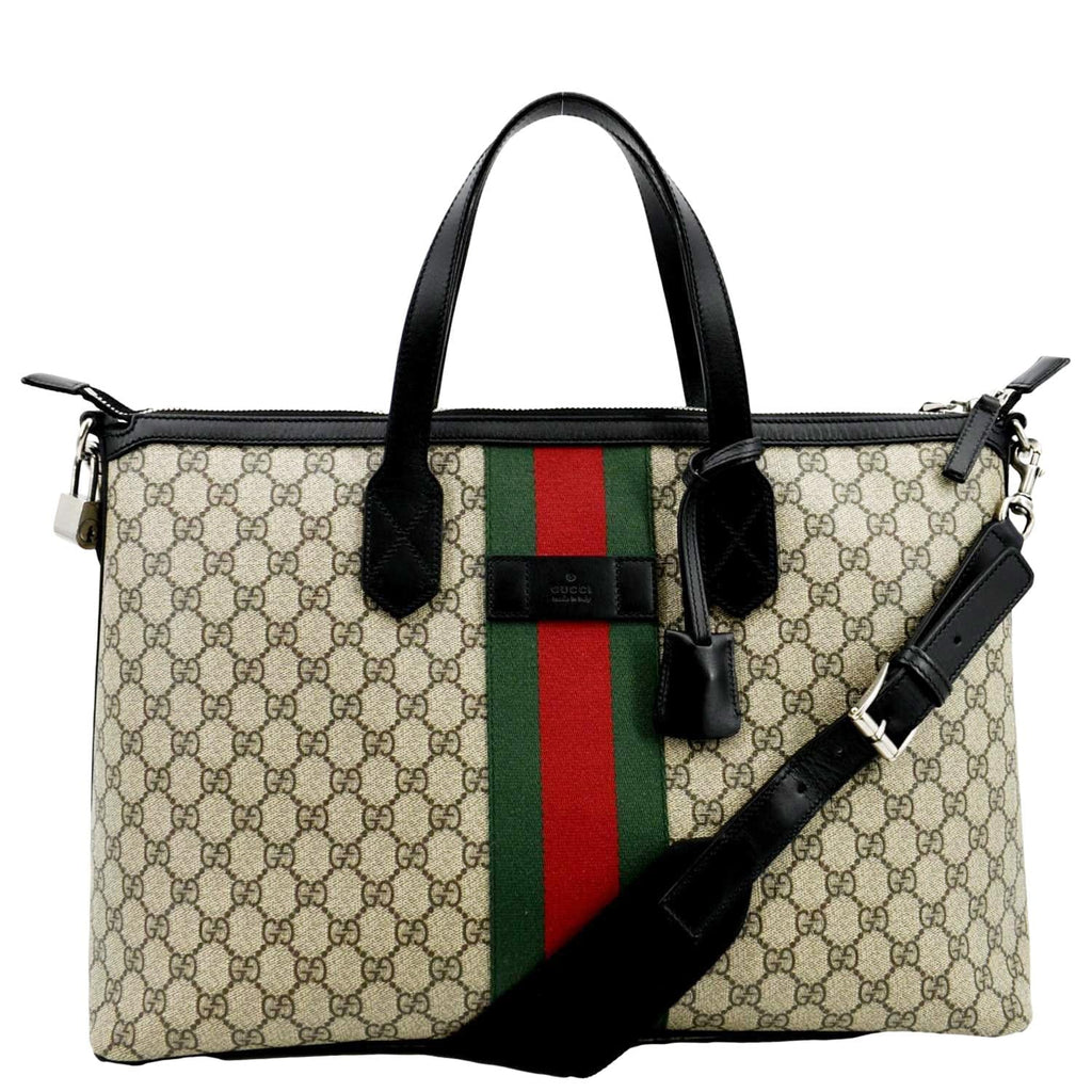 GUCCI Zipper Web GG Supreme Canvas Tote Bag Beige 359261