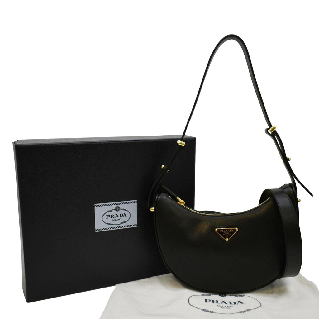 PRADA Arque Leather Shoulder Bag Black