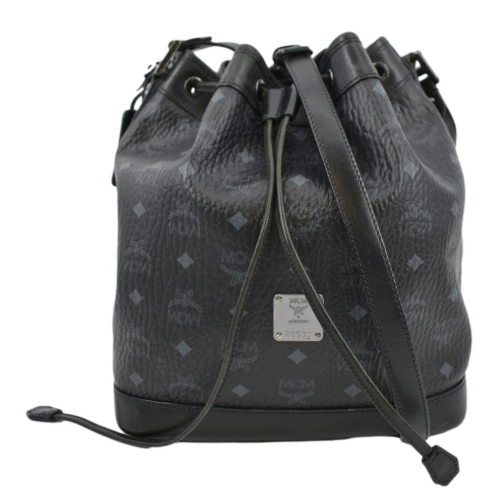 MCM Drawstring Visetos Canvas Bucket Bag Black