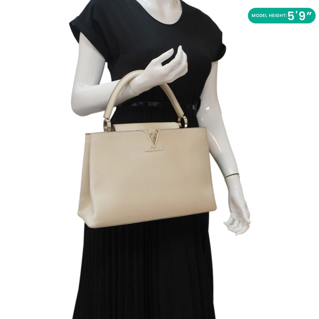 LOUIS VUITTON Capucines MM Taurillon Leather White Satchel Bag