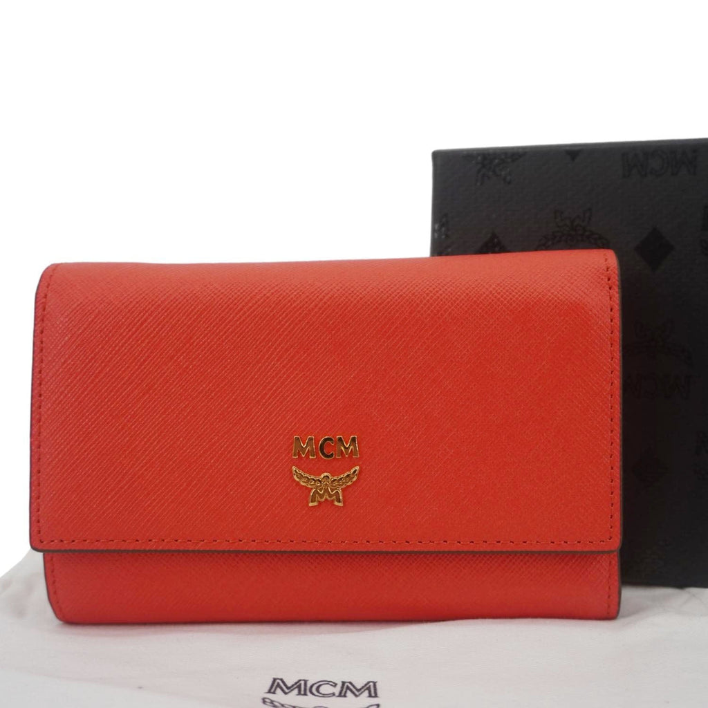 MCM Leather Compact Wallet Red