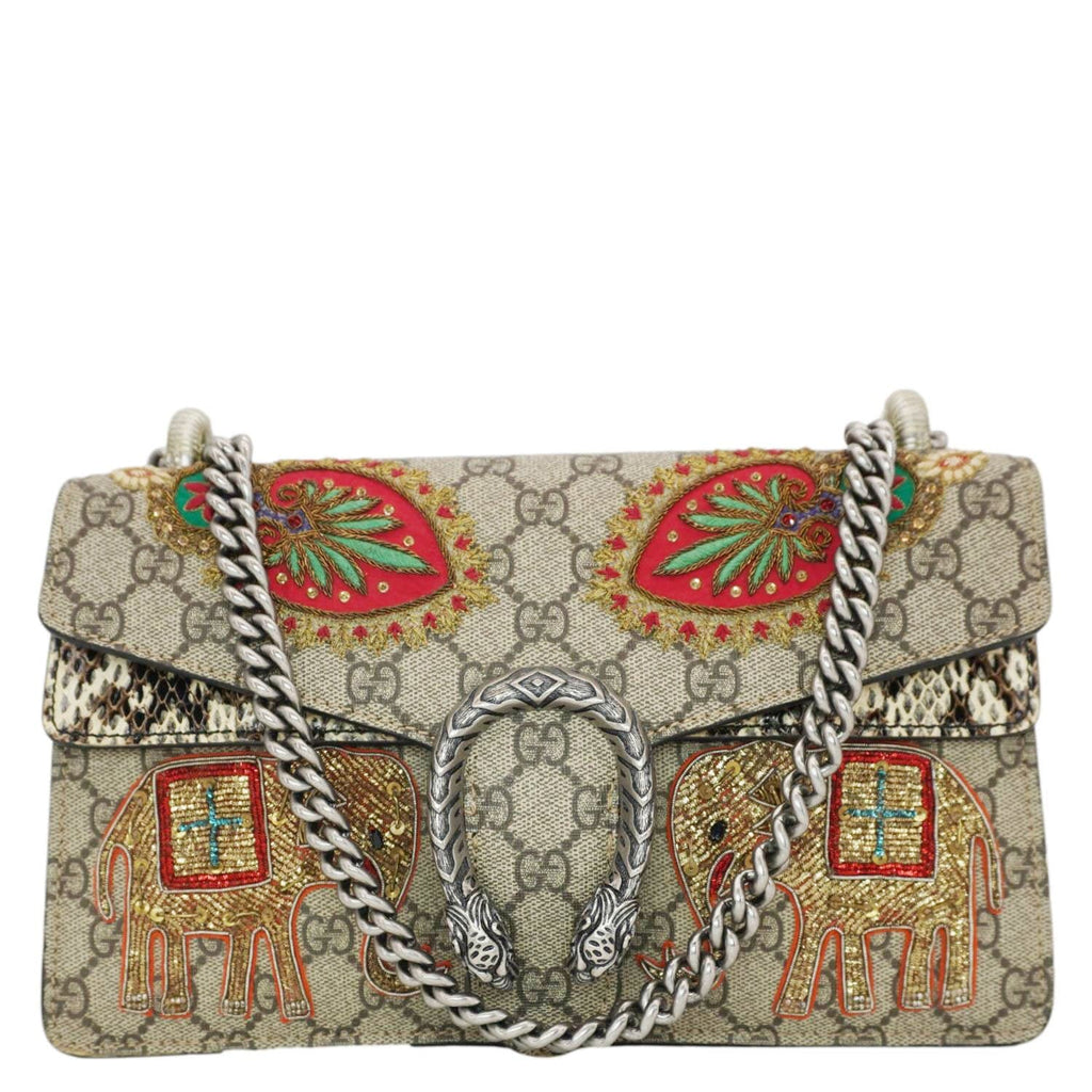 GUCCI Dionysus Small GG Supreme Elephant Embroidered Shoulder Bag Beig