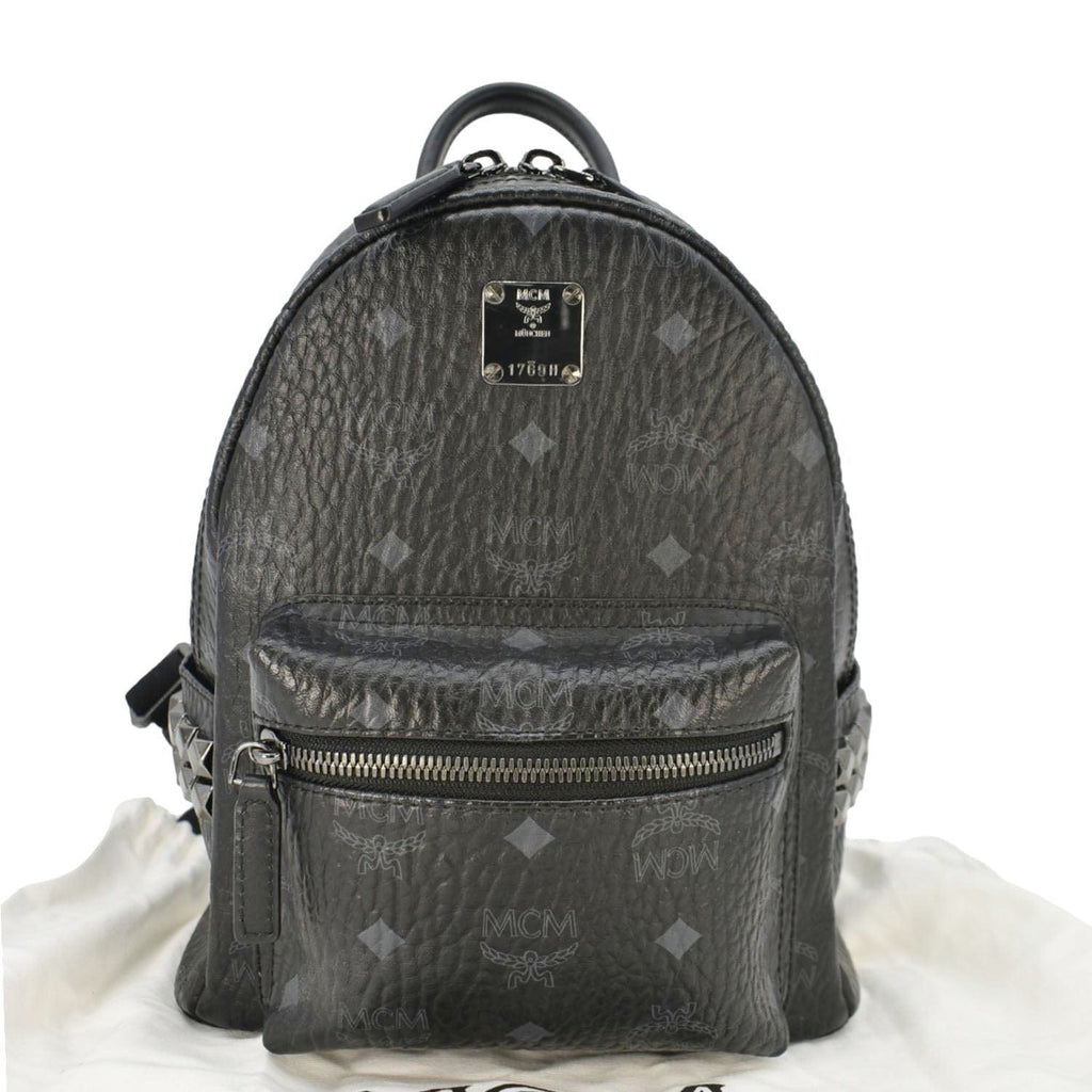MCM Stark Side Stud Visetos Canvas Black Backpack Bag