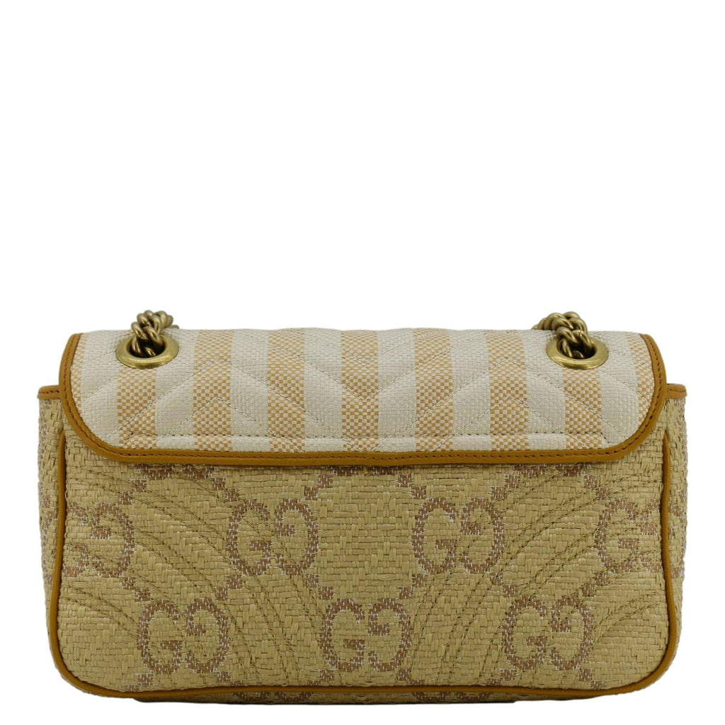 GUCCI GG Marmont Small Raffia Natural Beige Shoulder Bag