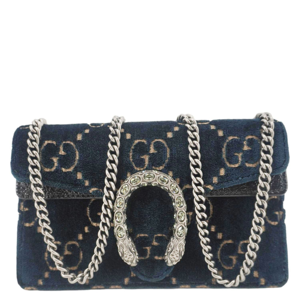 GUCCI Dionysus Super Mini Velvet Crossbody Bag in Blue
