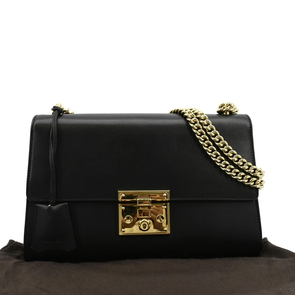 GUCCI Padlock Leather Shoulder Bag Black 409486