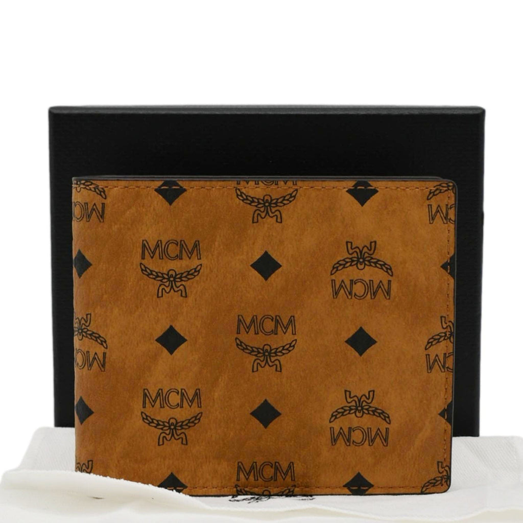 MCM Bifold Small Visetos Leather Wallet Cognac