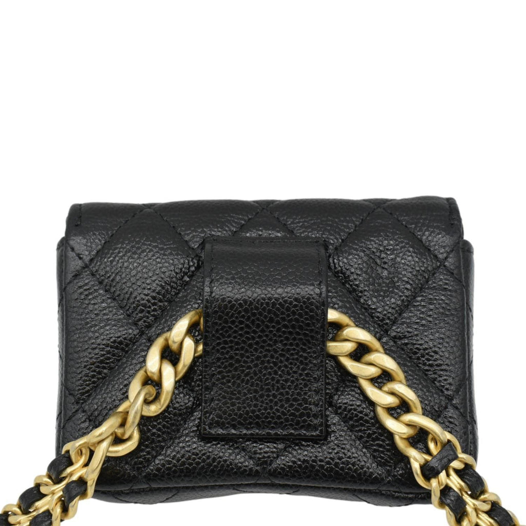 CHANEL Sweetheart CC Chain Quilted Caviar Leather Belt Bag Black