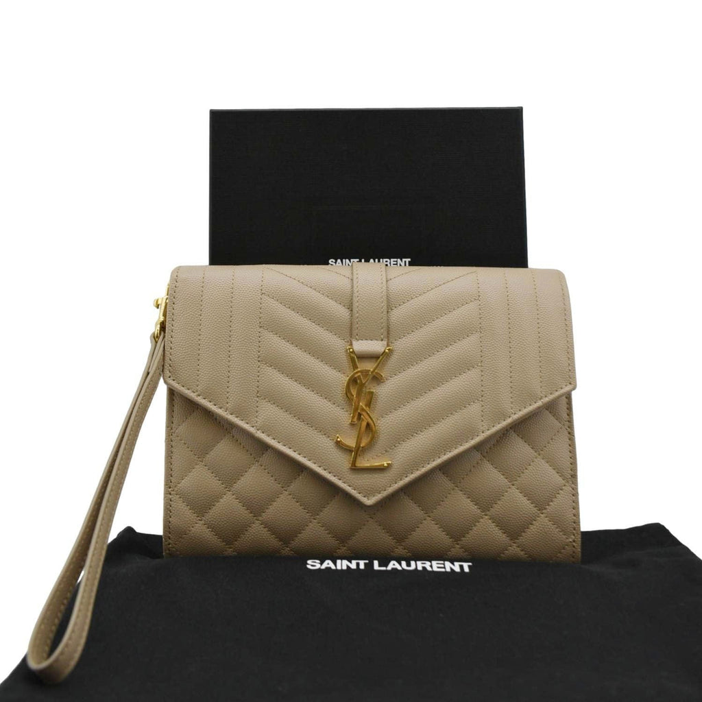 YVES SAINT LAURENT Envelope Flap Matelasse Leather Shoulder Bag Beige