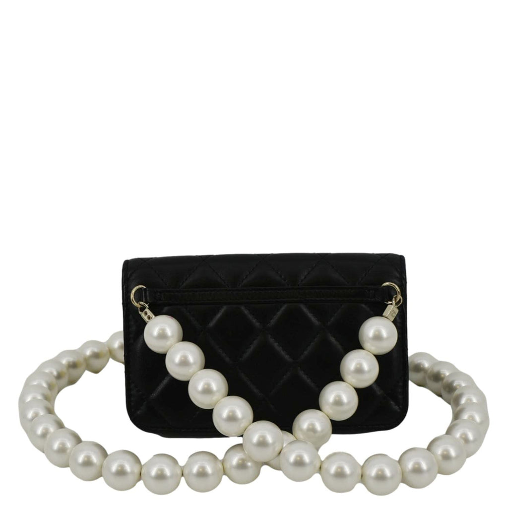 CHANEL Pearl Strap CC Mini Quilted Leather Wallet on Chain Shoulder Ba
