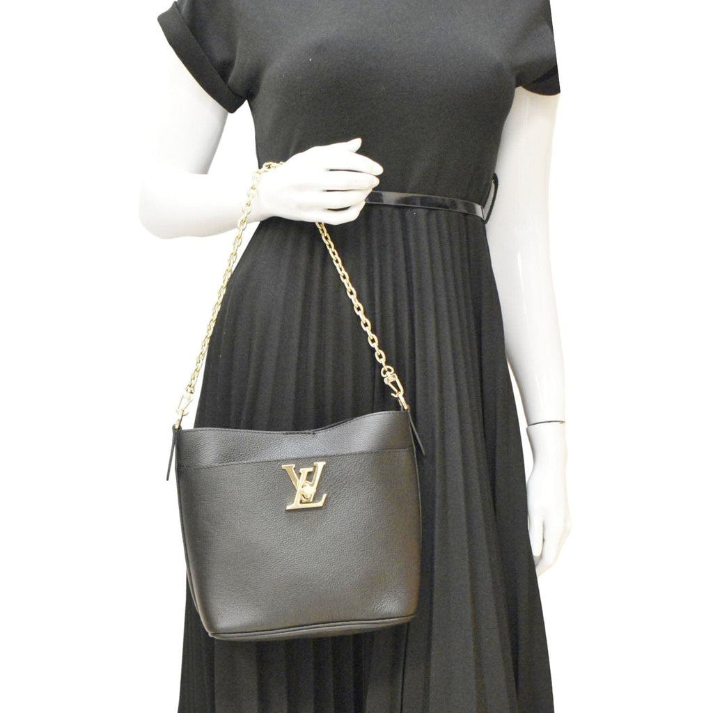 LV Lock and Walk Lockme Leather Bucket Shoulder Bag Black