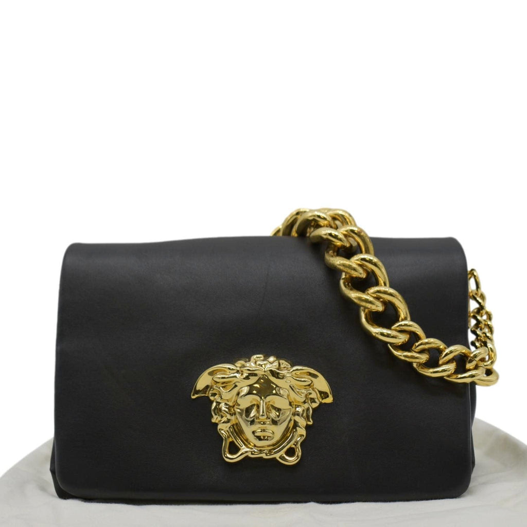 VERSACE Medusa Leather Chain Black Clutch Bag