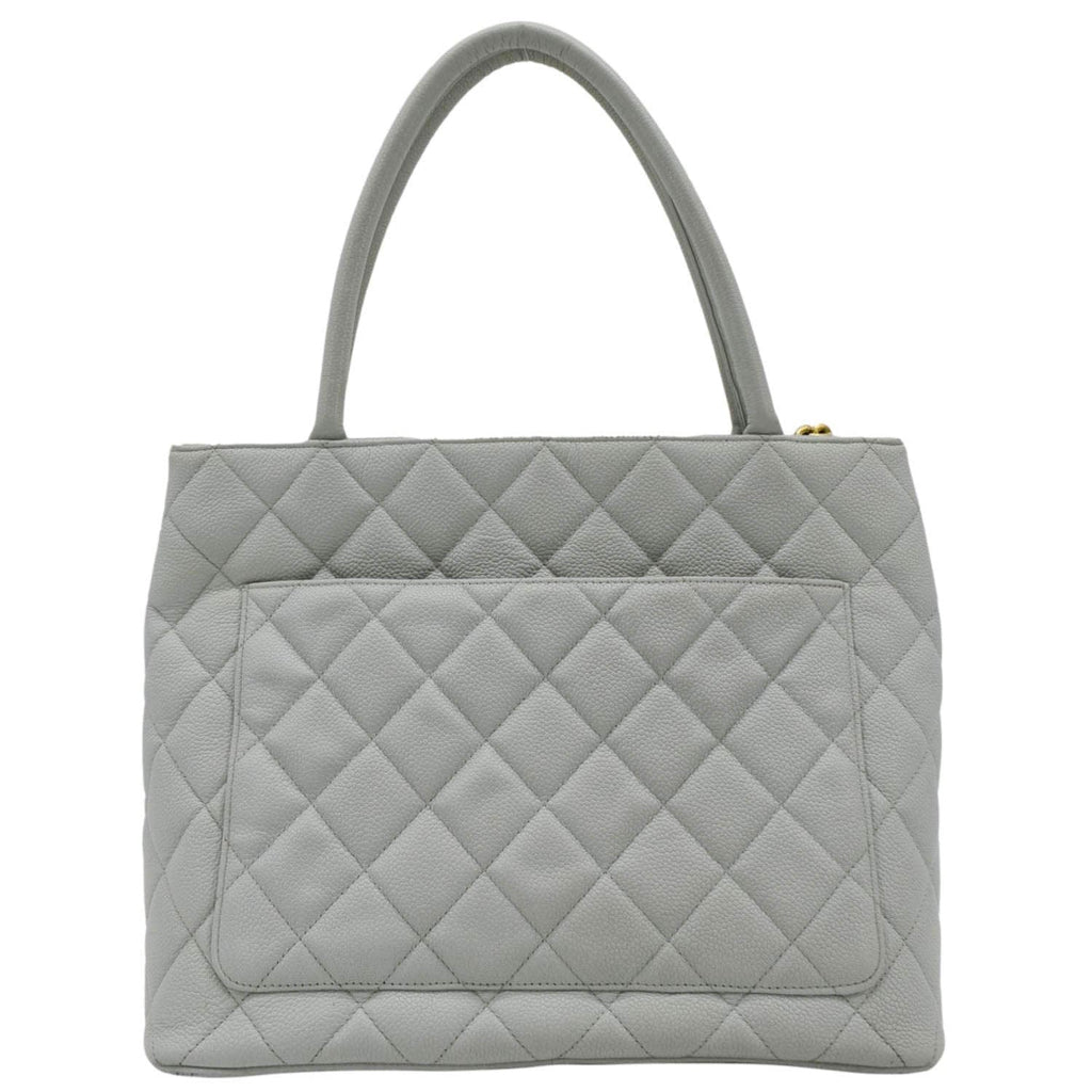 CHANEL Medallion Quilted Caviar Leather Light Blue Tote Bag