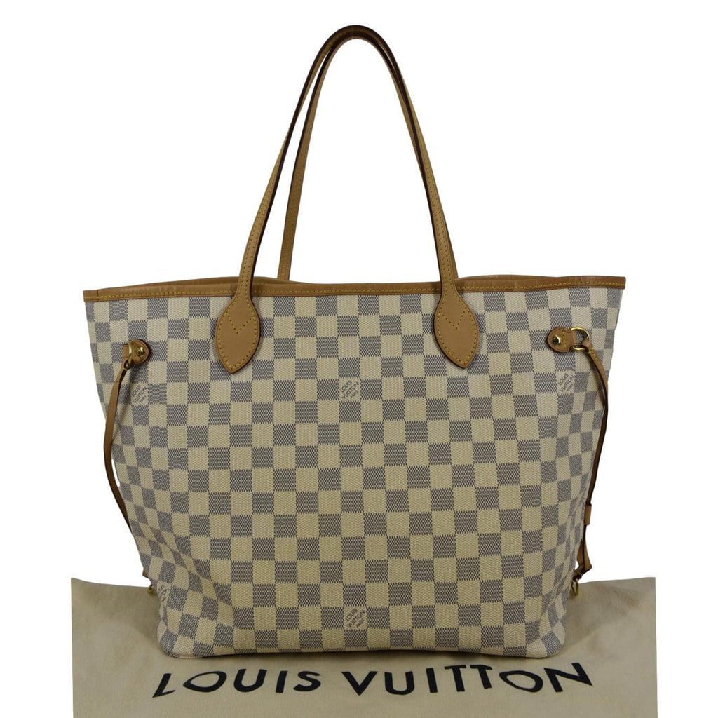 LOUIS VUITTON Neverfull MM Damier Azur Shoulder Bag White
