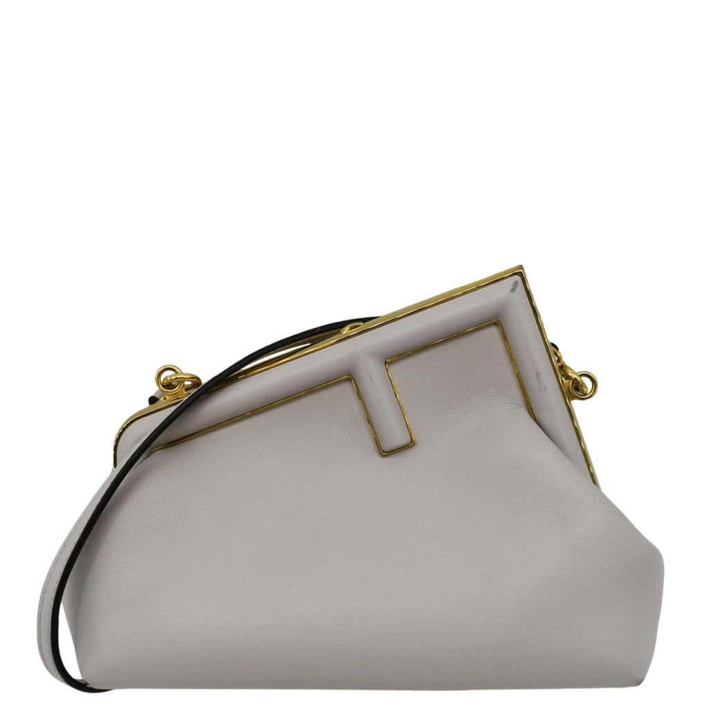 FENDI First Small Nappa Leather Light Gray Shoulder Bag