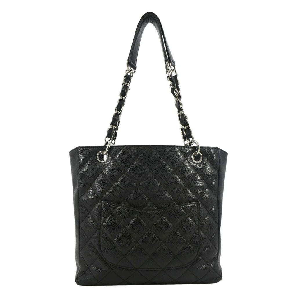 CHANEL PST Caviar Leather Quilted Shopping Tote Bag Black