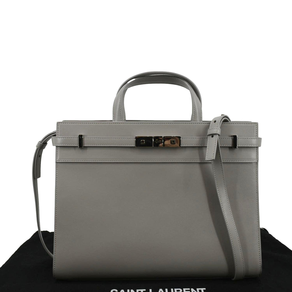YVES SAINT LAURENT Small Manhattan Leather Shopper Tote Bag Grey