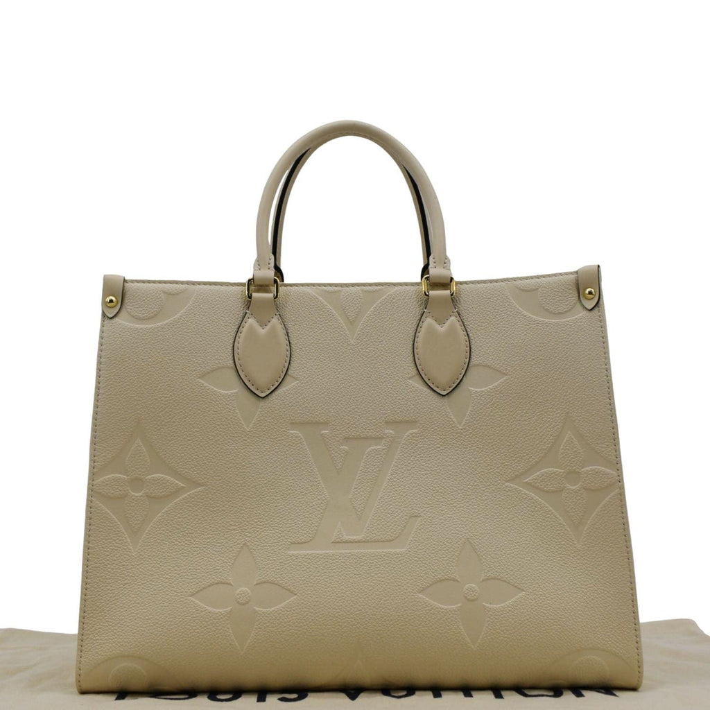 LV Onthego MM Monogram Empreinte Leather Cream Tote Bag