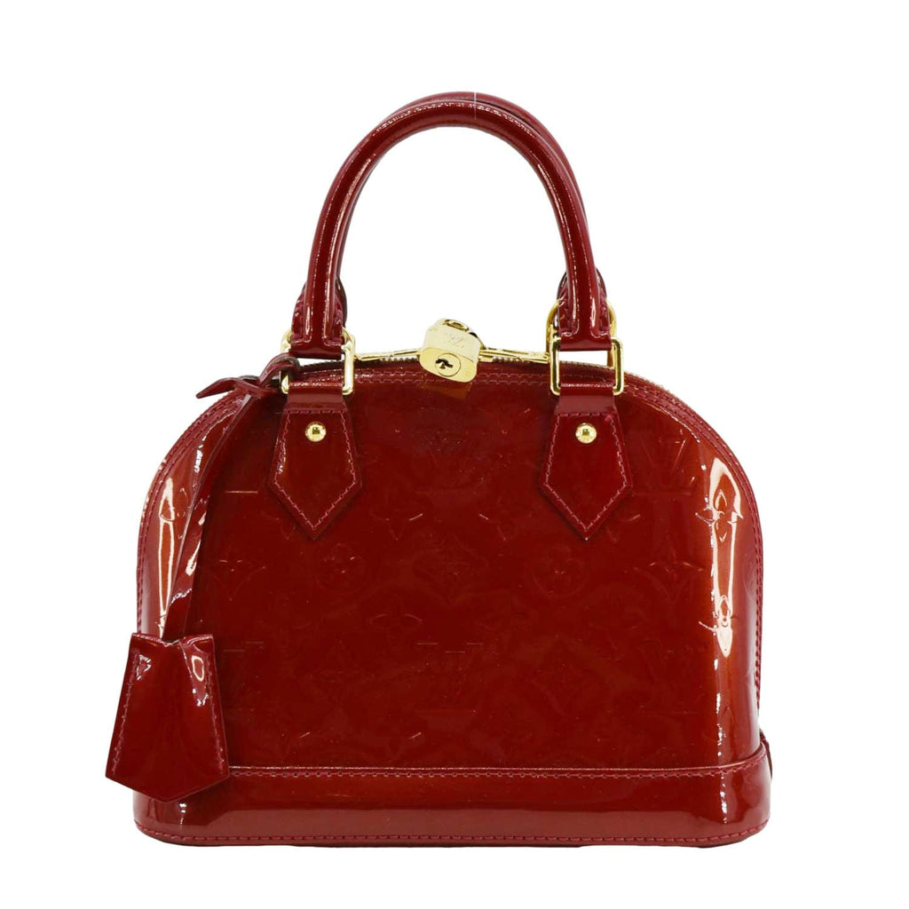 LOUIS VUITTON Alma BB Monogram Vernis Leather Satchel Bag Red