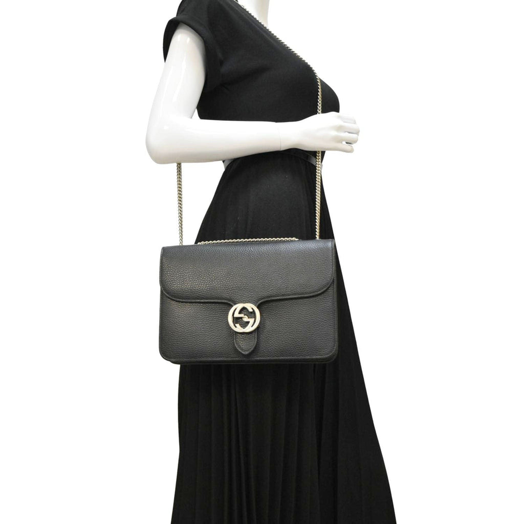 GUCCI Interlocking GG Leather Black Shoulder Bag