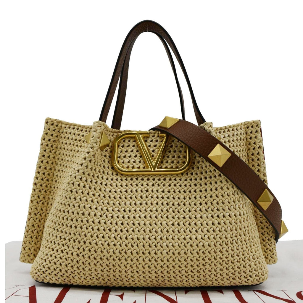 VALENTINO Straw Summer Medium Synthetic Raffia Cream Tote Bag