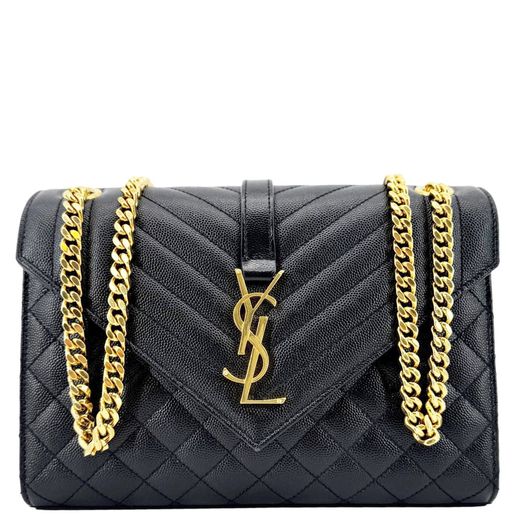 YVES SAINT LAURENT Envelope Flap Quilted Caviar Leather Chain Shoulder