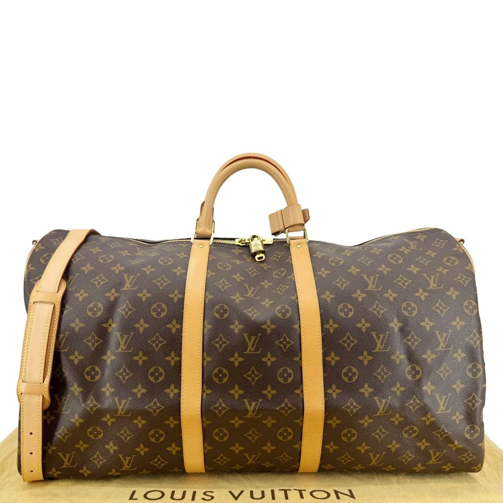 LOUIS VUITTON Keepall 60 Bandouliere Monogram Canvas Travel Bag Brown