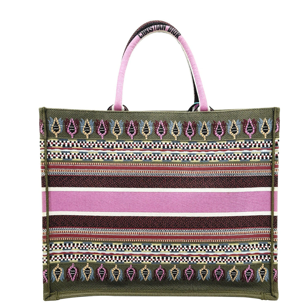 CHRISTIAN DIOR Large Book Embroidered Canvas Pink Tote Bag