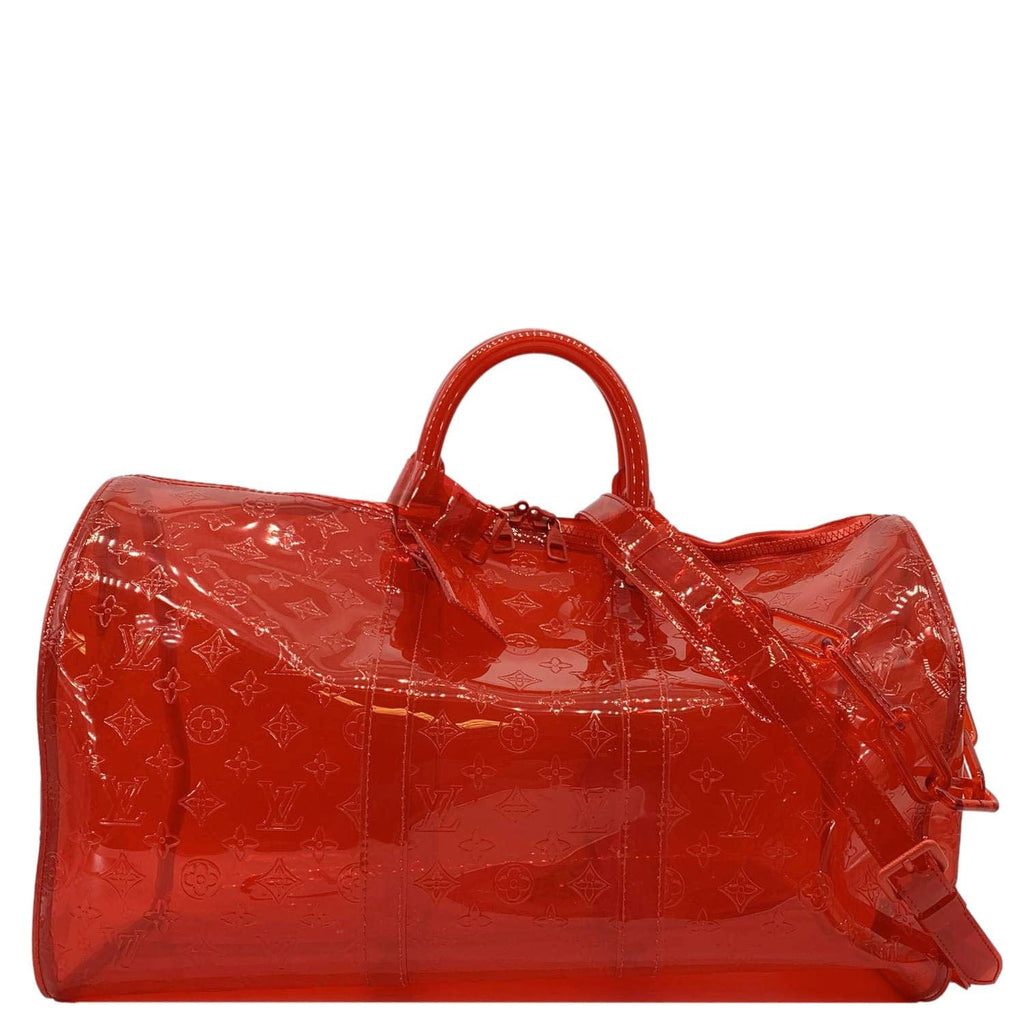LOUIS VUITTON Keepall 50 Bandouliere Transparent PVC Bag Red