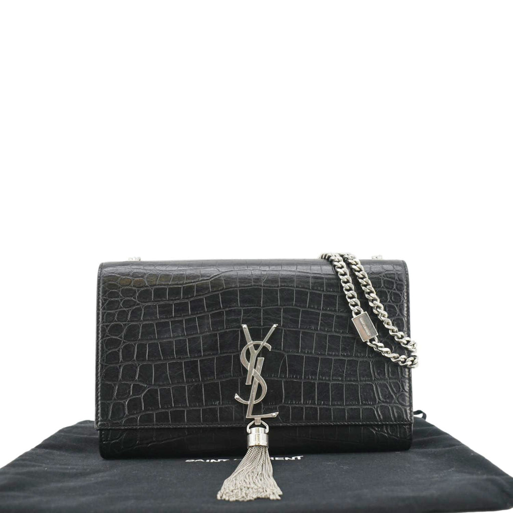 YSL Kate Tassel Small Crocodile Leather Crossbody Bag Black