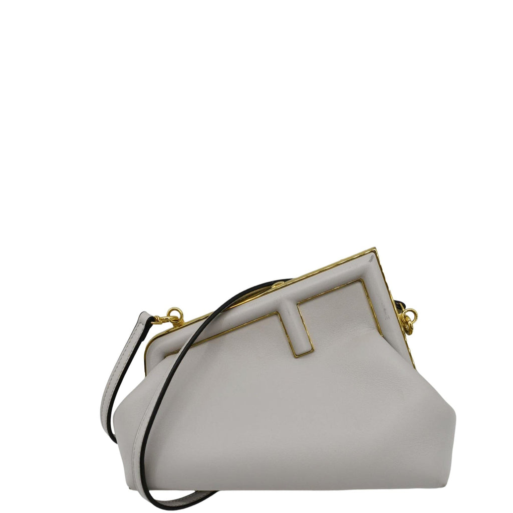 FENDI First Small Nappa Leather Light Gray Shoulder Bag
